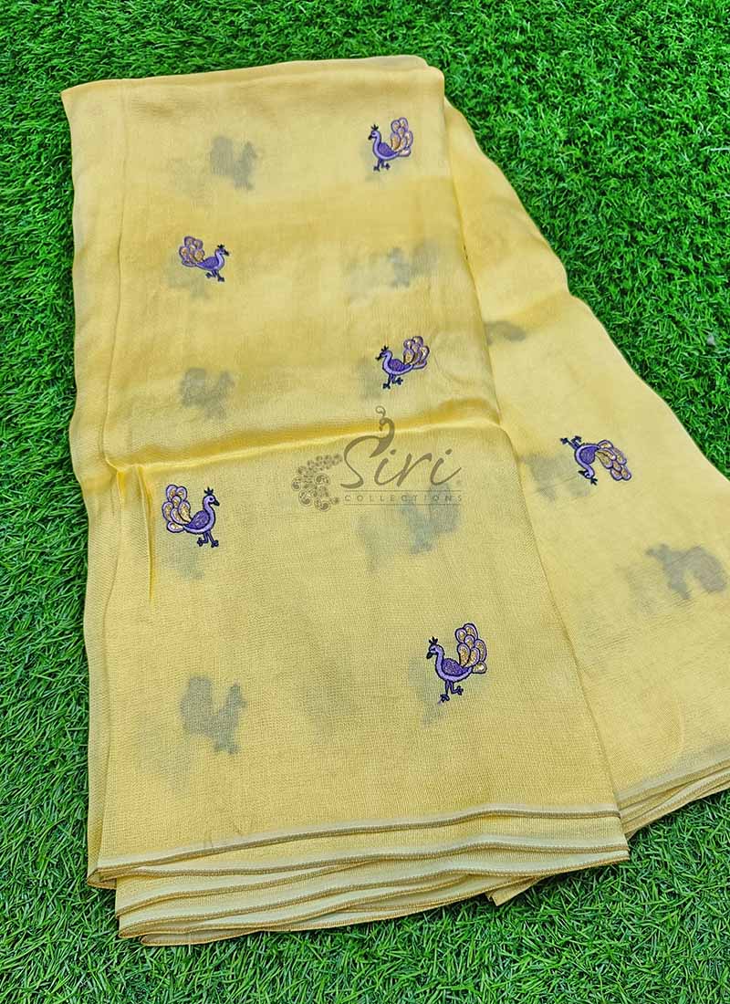 Beautiful Jute Silk Saree in Peacock Butis – Siri Collections