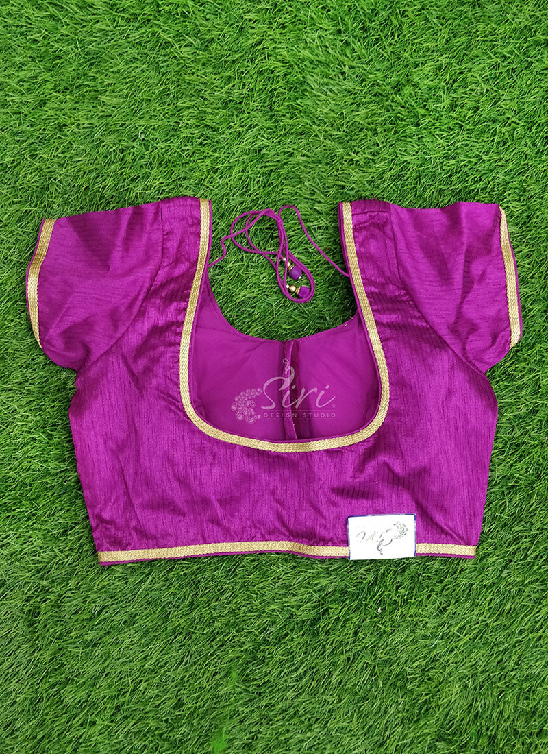 Purple Raw Silk Blouse in Self Strips Embroidery Work – Siri Collections